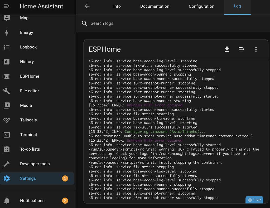 ESPHome doesn’t start due to `s6-rc` error - ESPHome - Home Assistant Community