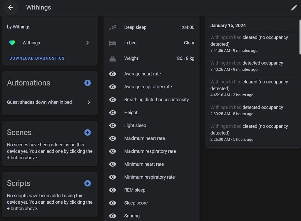 Withings sleep mat integration - Third party integrations - Home Assistant Community