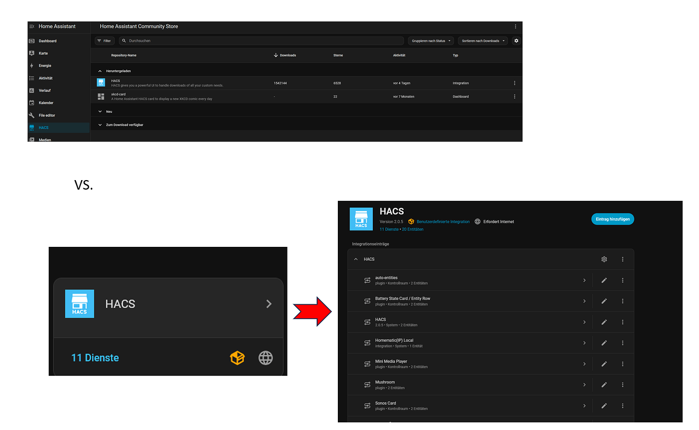 HACS is not showing any installed plugins in its sidebar but lists them in the Integration ...