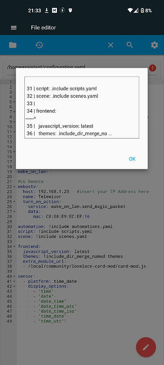 Yaml config error - Frontend - Home Assistant Community