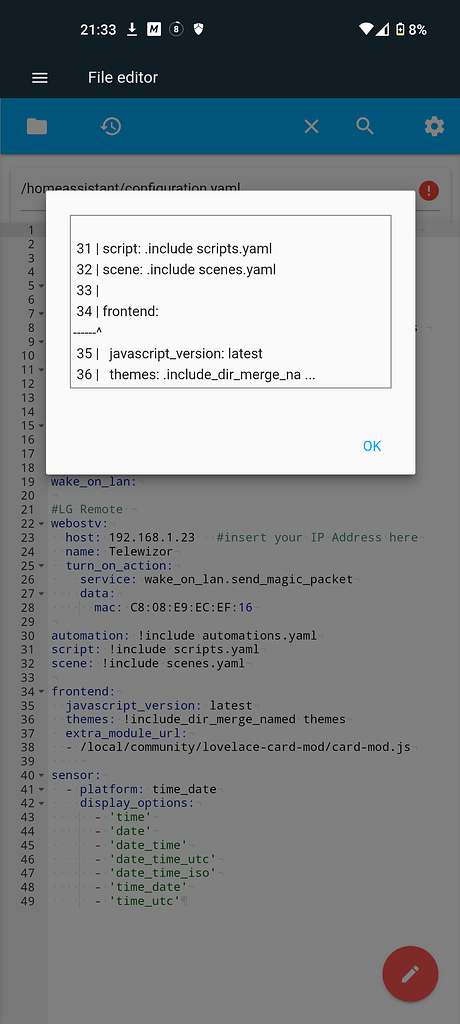 Yaml Config Error Frontend Home Assistant Community