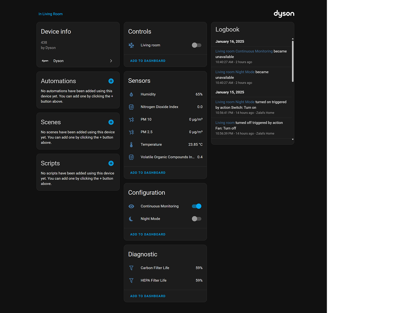 HACS Dyson Integration Missing Features From the App + Brevile Dehumidifier - Third party ...