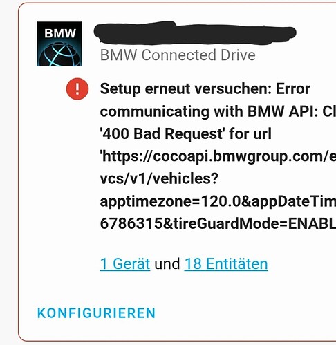 BMW Connected Drive failing - Configuration - Home Assistant Community