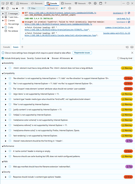 Web Frontend hangs on loading data; iOS works fine (more in text ...