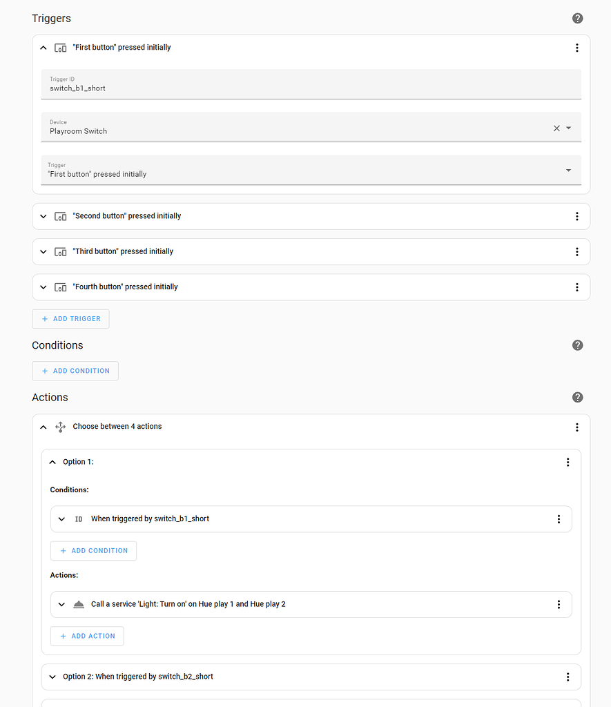 Simple automation with CHOOSE When 'Triggered by' for light switch not working - Stuck ...