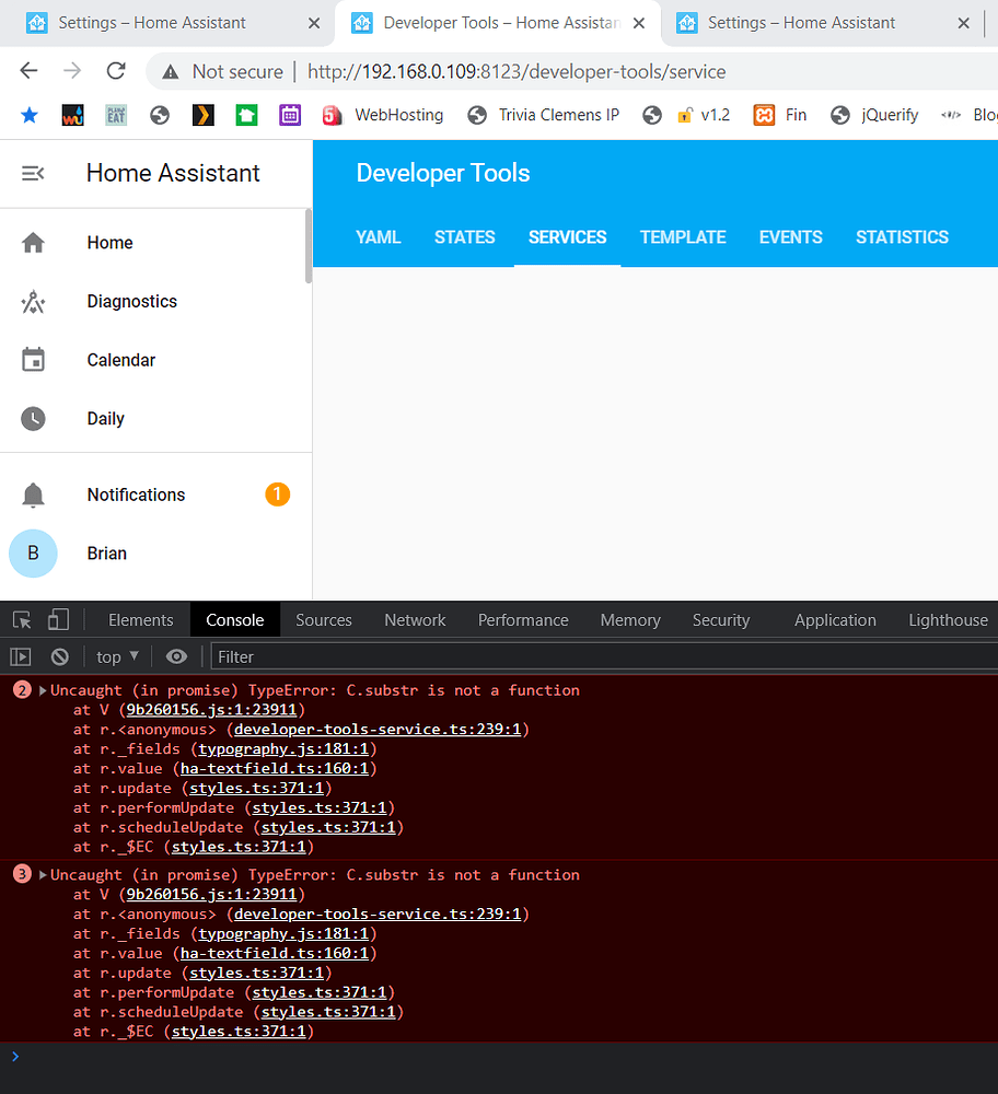 Developer Tools Services page loading error - Home Assistant OS - Home ...