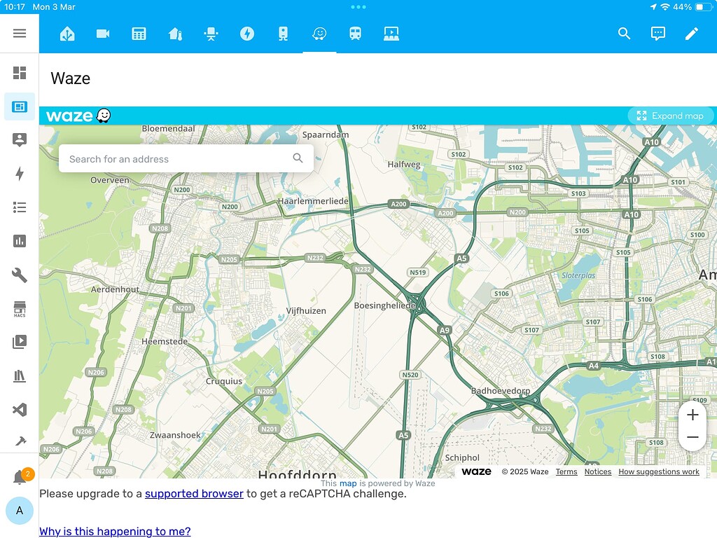 Integration Waze on an iPad, issue with reCAPTCHA - Home Assistant ...