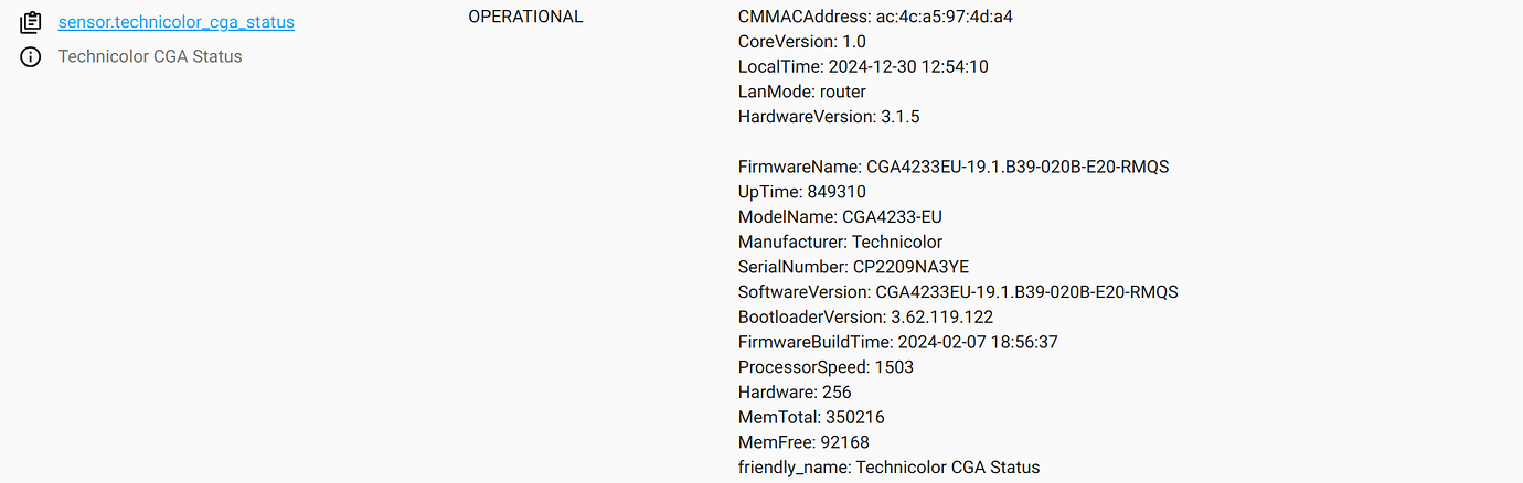 Technicolor CGA4233-EU basic integration - Custom Integrations - Home ...