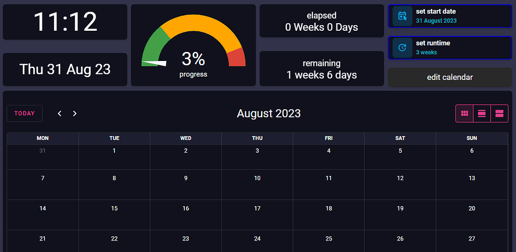Timer showing elapsed and remaining time plus percentage of total 9in ...