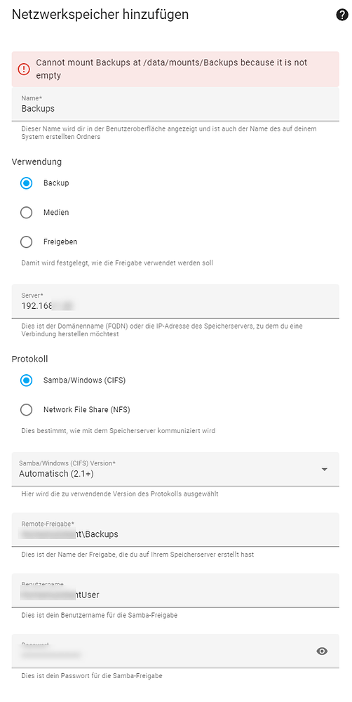 Cannot mount Backups at /data/mounts/Backups because it is not empty - Configuration - Home ...