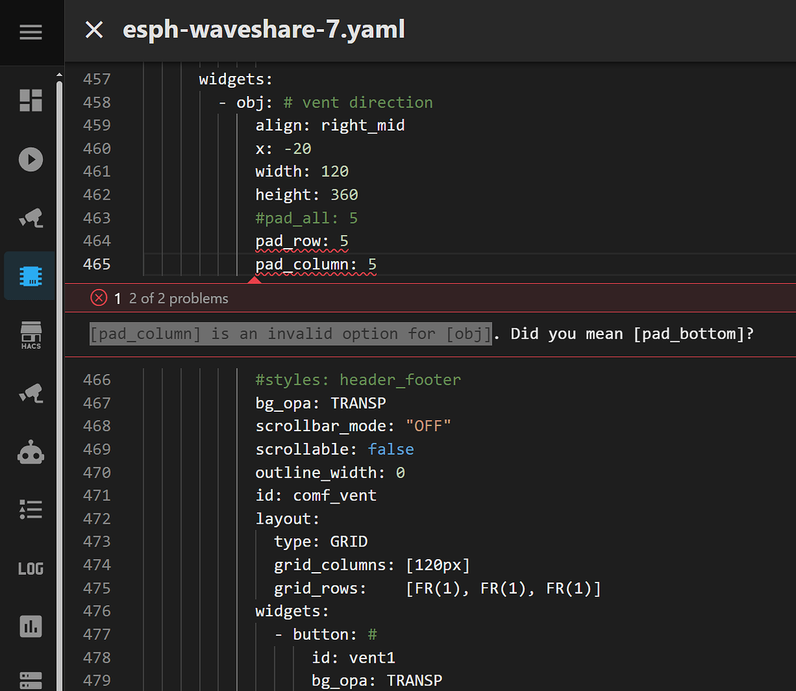 LVGL - [pad_column] is an invalid option for [obj] - ESPHome - Home ...