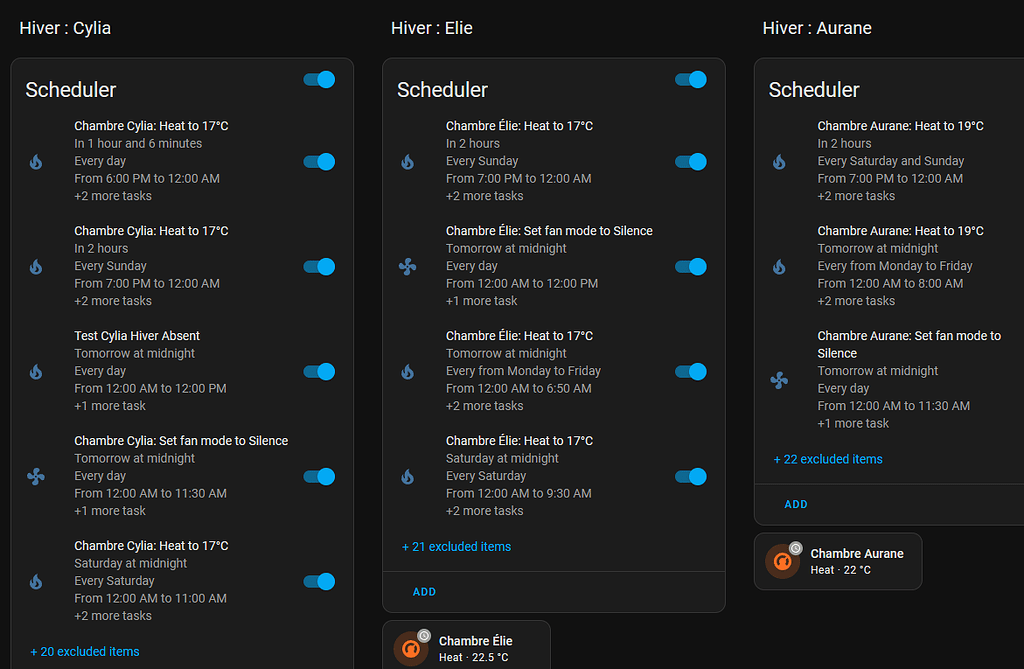 Daikin reversible climate scheduler - Winter period at home / away switching with several ...