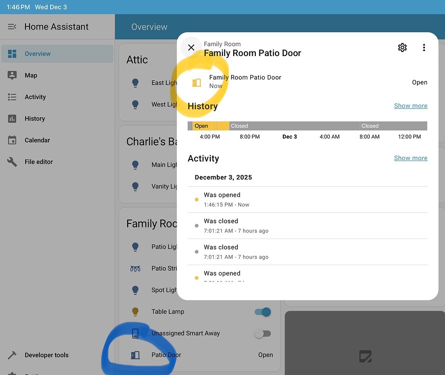 Door icon status change closed blue - open yellow - Frontend - Home ...