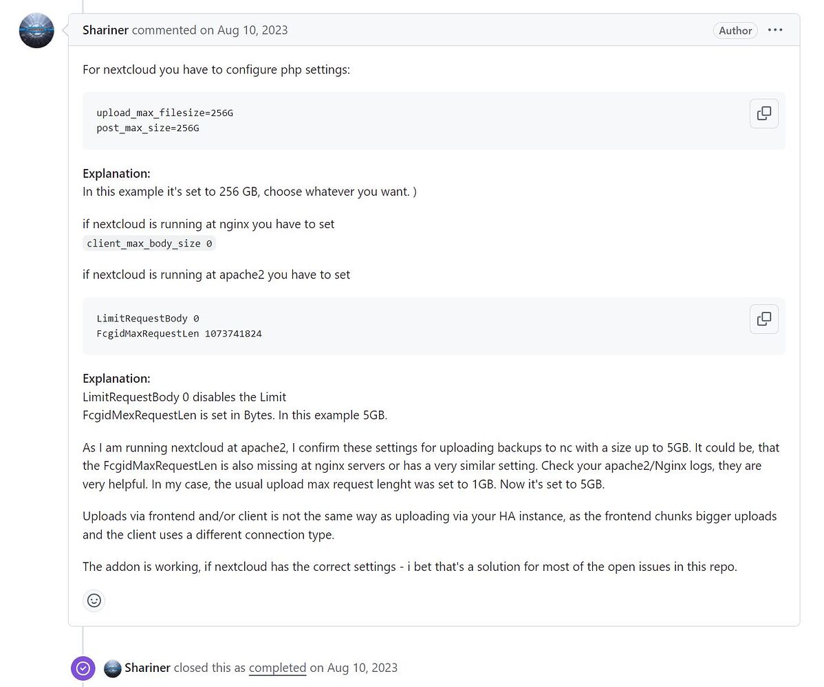 NextCloud Backup - Response Code 500 - Third party integrations - Home ...