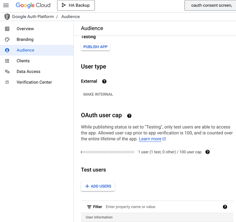 Adding Google Drive to new Backup routine - Trouble with creating oauth client - Configuration ...