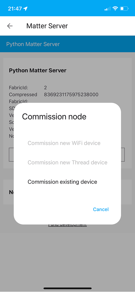 Commission new device Python Matter Server - Greyed out - Matter/Thread - Home Assistant Community