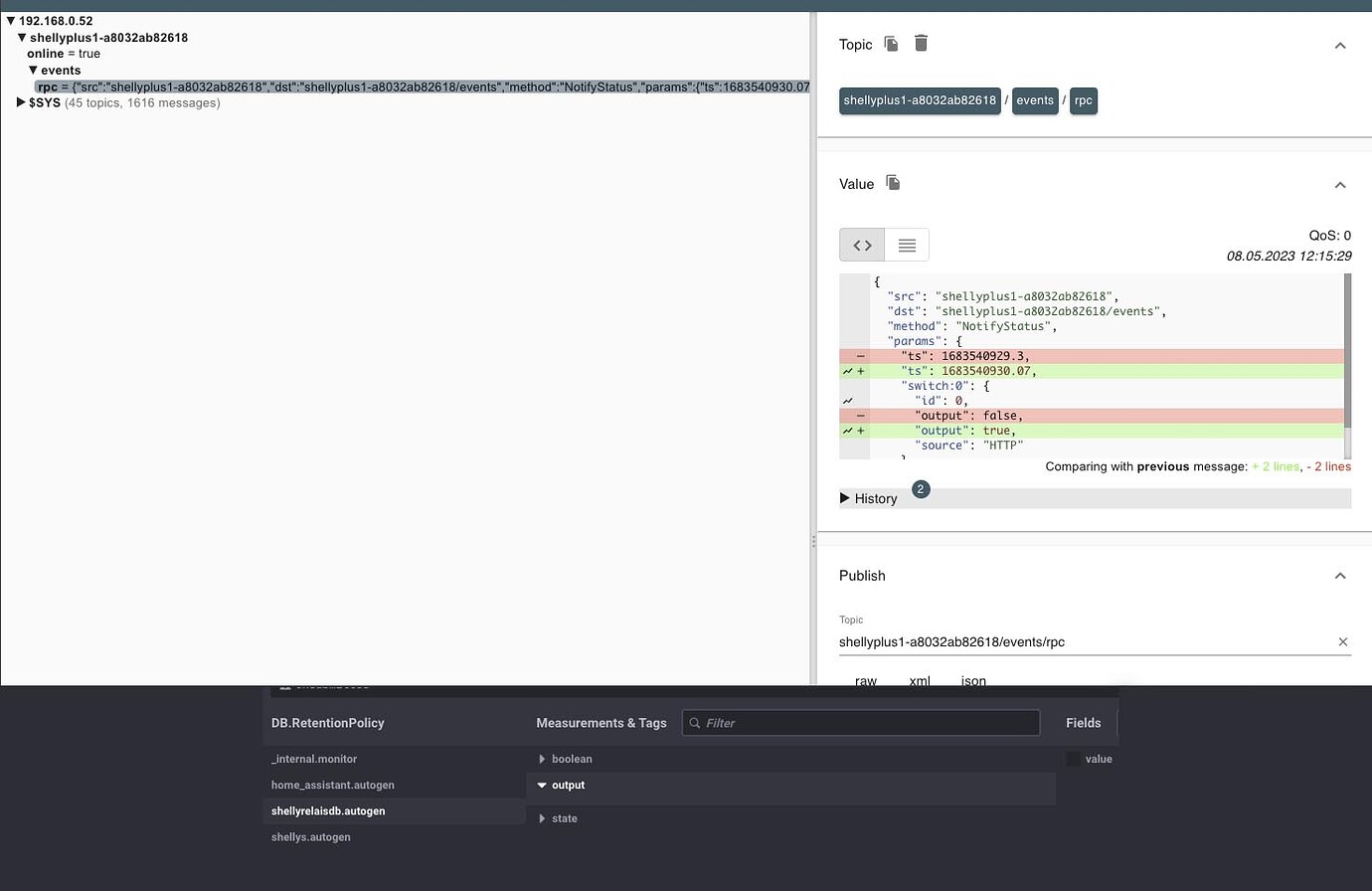 How to get the Shelly 1 Plus Relay status from mqtt/ node-red into influx-db - Node-RED - Home ...