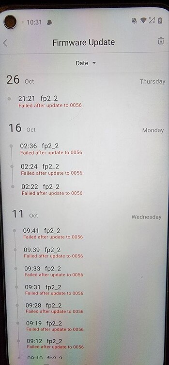 One of my two FP2's will not upgrade past 1.2.2_0002.0028. Always gives 'Firmware Upgrade Failed ...