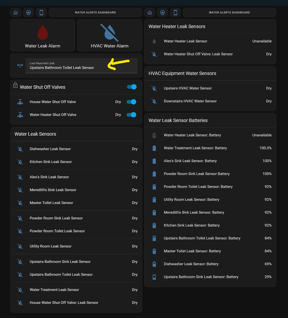 Log on dashboard to show what sensor reported leak - Frontend - Home ...