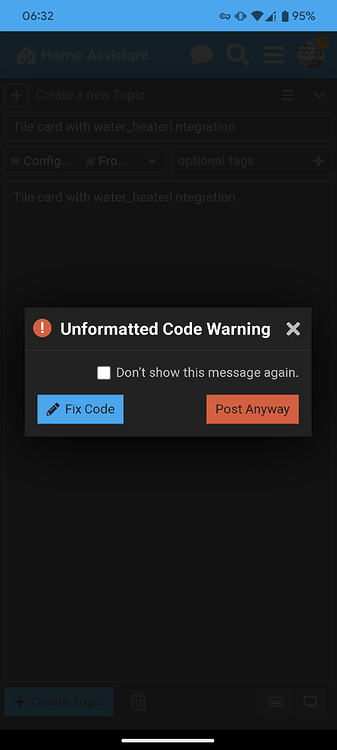 [SOLVED] Unformatted code warning - Frontend - Home Assistant Community