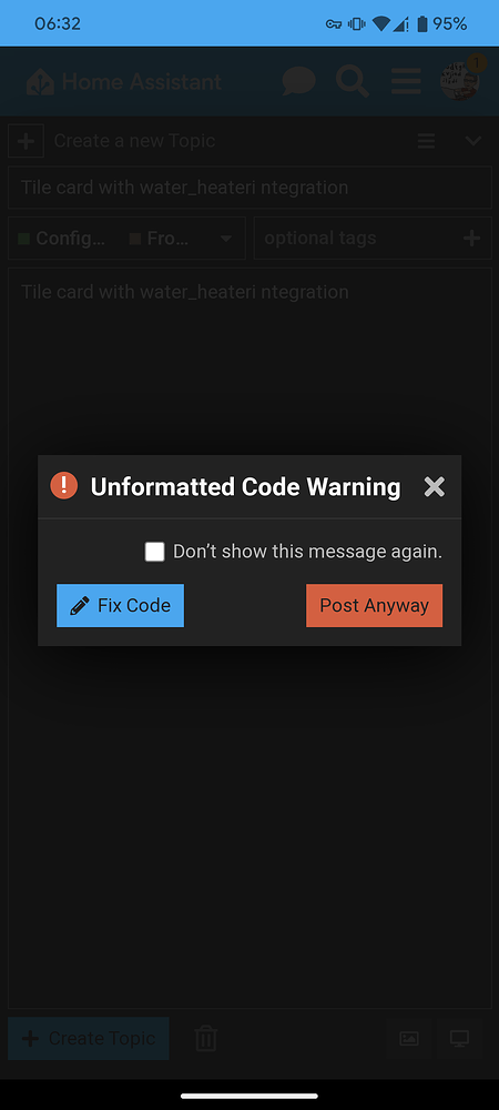 [SOLVED] Unformatted code warning - Frontend - Home Assistant Community