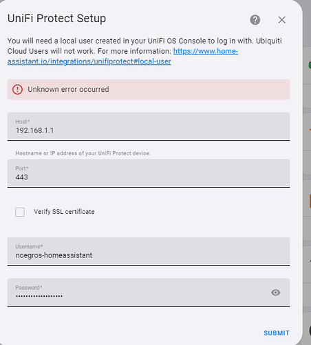 Unifi Protect stopped working. "Unknown error" when trying to configure ...