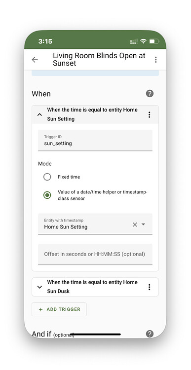 Sunset Sunrise Condition And Offset Configuration Home Assistant