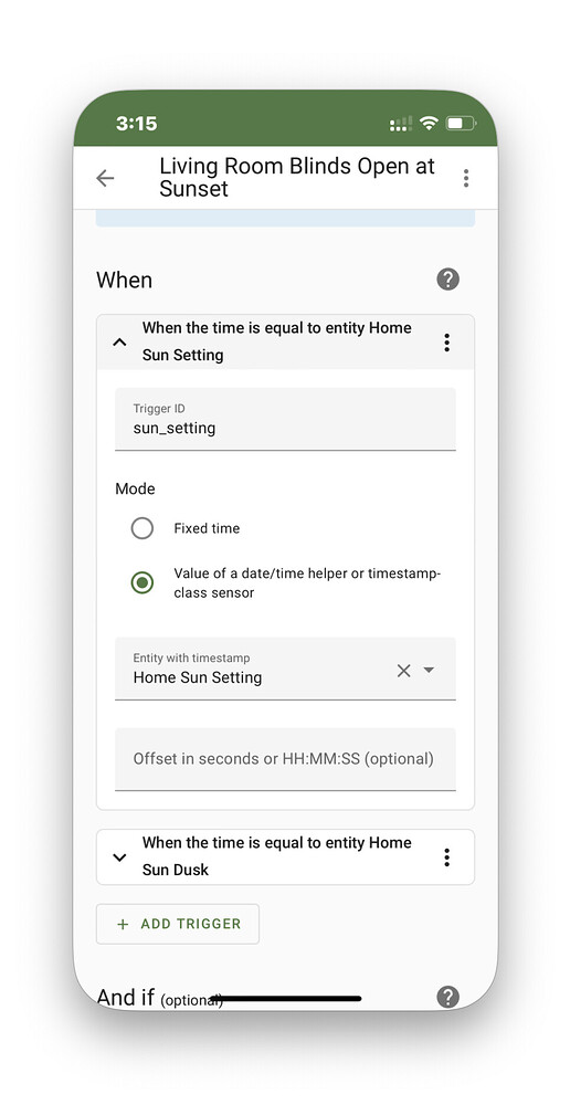Sunset Sunrise Condition And Offset Configuration Home Assistant