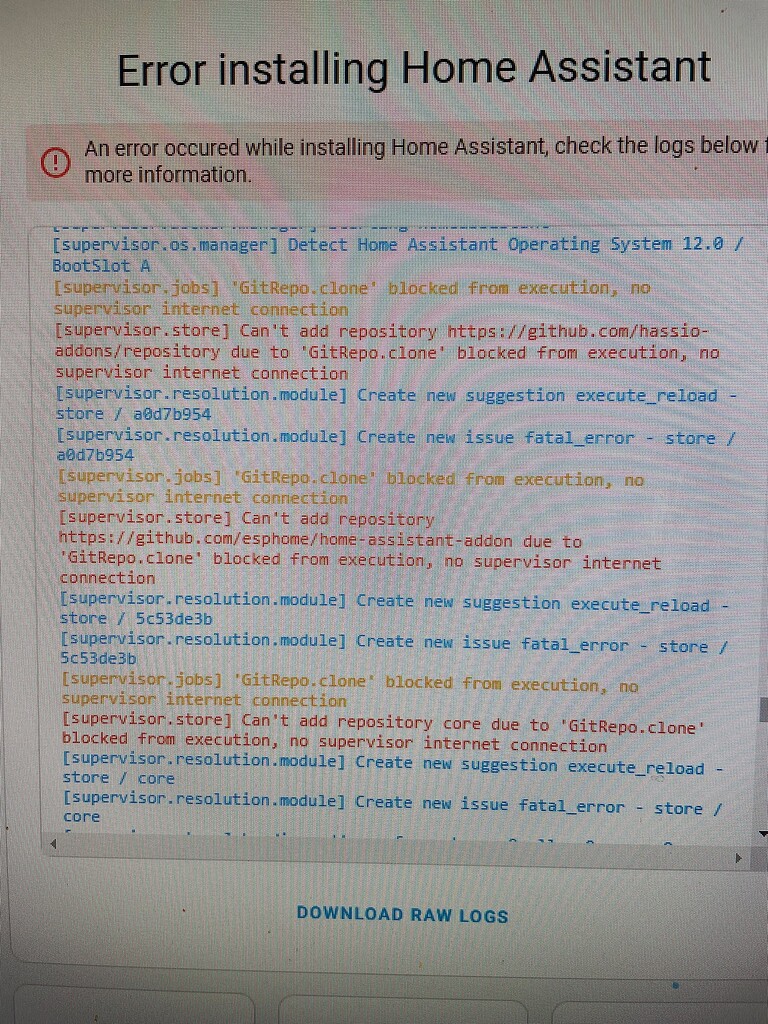 Error Installing version 12.0 RPi4 model B - no supervisor internet connection - Home Assistant ...