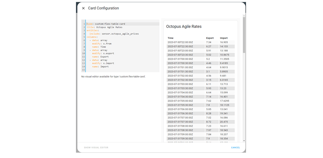 Octopus Agile - display tariff in graphs & tables, best import/export ...