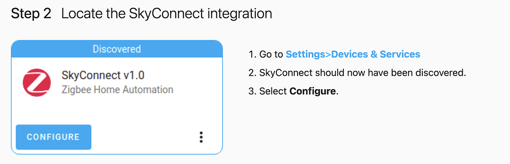 No automatic discovery of "SkyConnect v1.0" but visible in Settings ...
