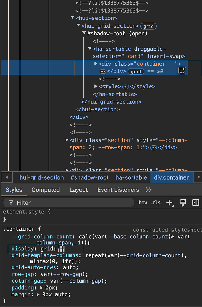 Adjust .container style in Sections layout - Frontend - Home Assistant Community