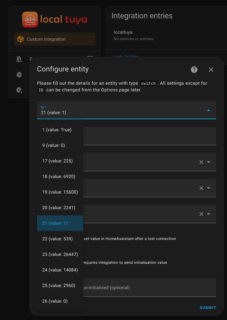 Local Tuya, what field contains the ID when configuring an entity? - Third party integrations ...