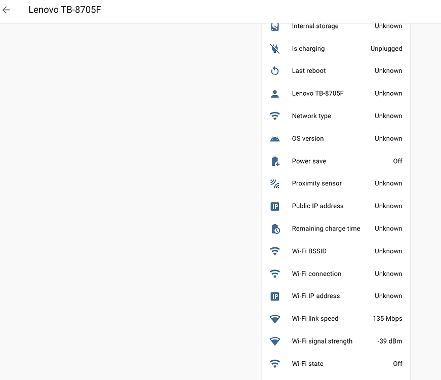 Unknown Shown For Many Sensors In Ha For Android Tablet Home Assistant Companion For Android