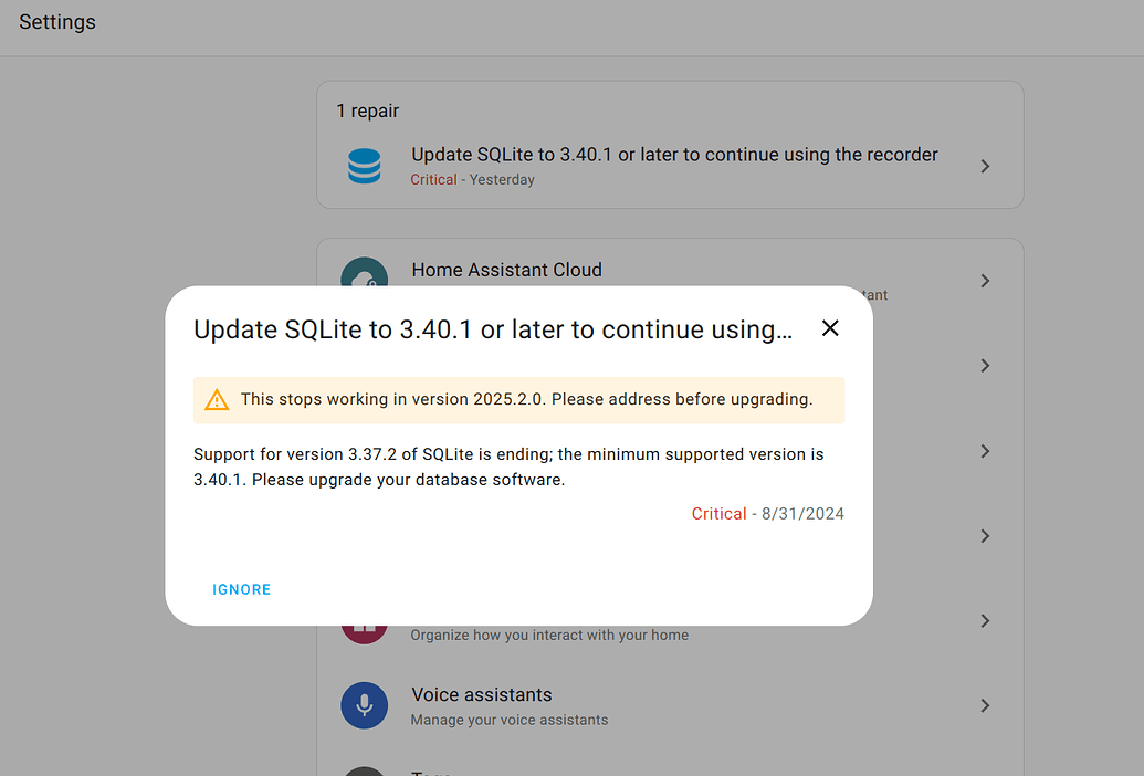 Update SQLite to 3.40.1 or later (can't update) - Home Assistant Community