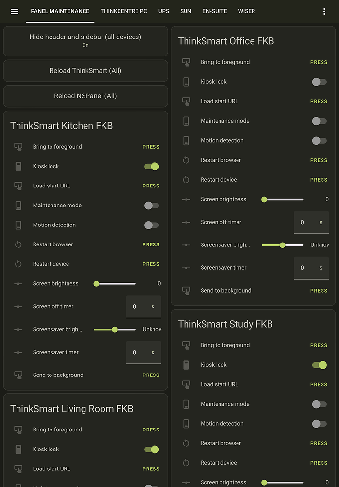 My take on a home dashboard running on the Lenovo ThinkSmart View and managing multiple devices ...