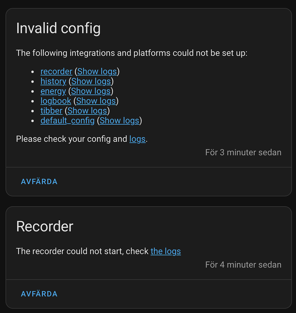 Recorder And Other Stuff Not Working After Restore Configuration Home Assistant Community