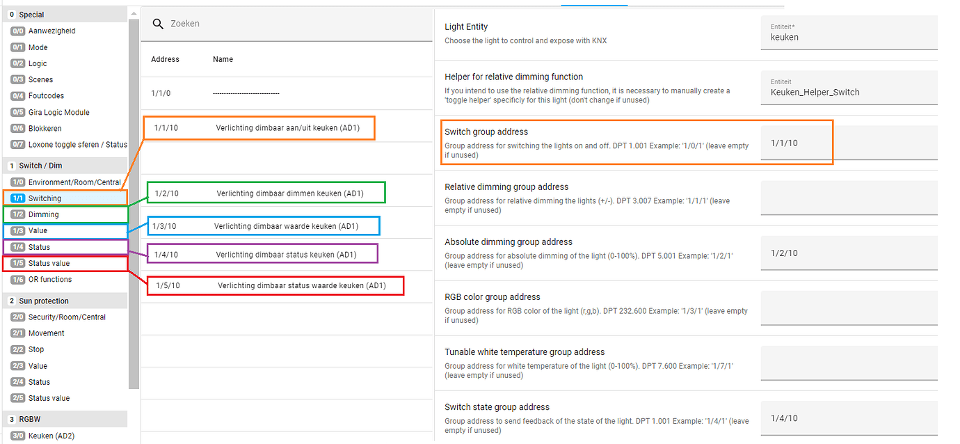 Advanced control of any light entity from KNX (state, brightness, dim, temperature, color ...