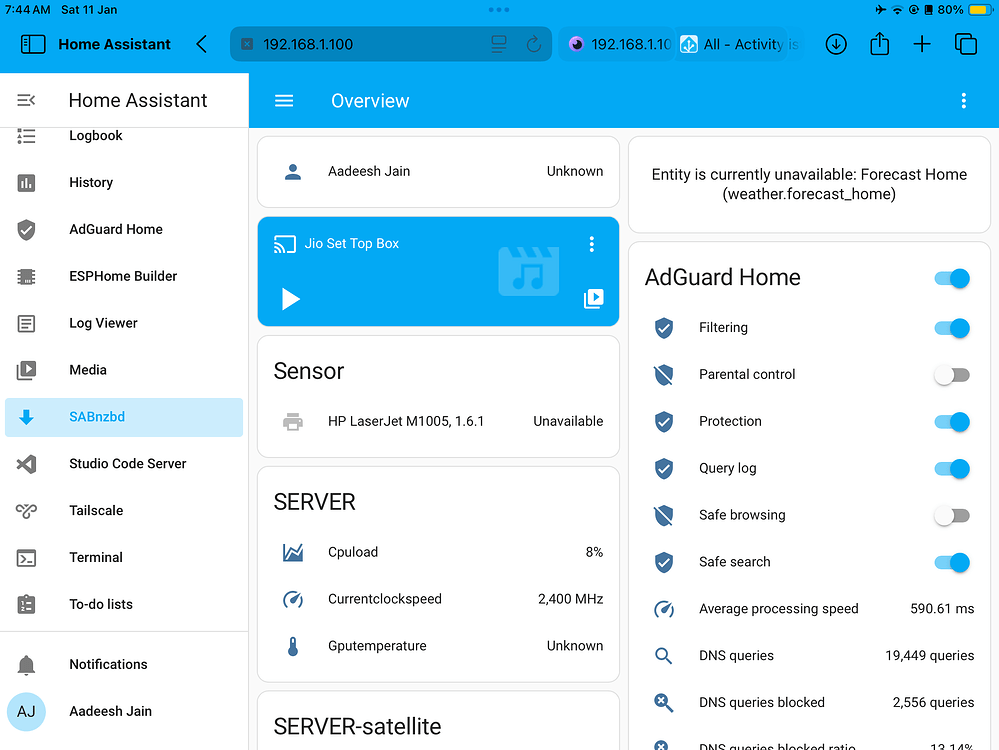 Getting internal server error in overserr and sabnzbd’s ui just openes a new home assistant ...