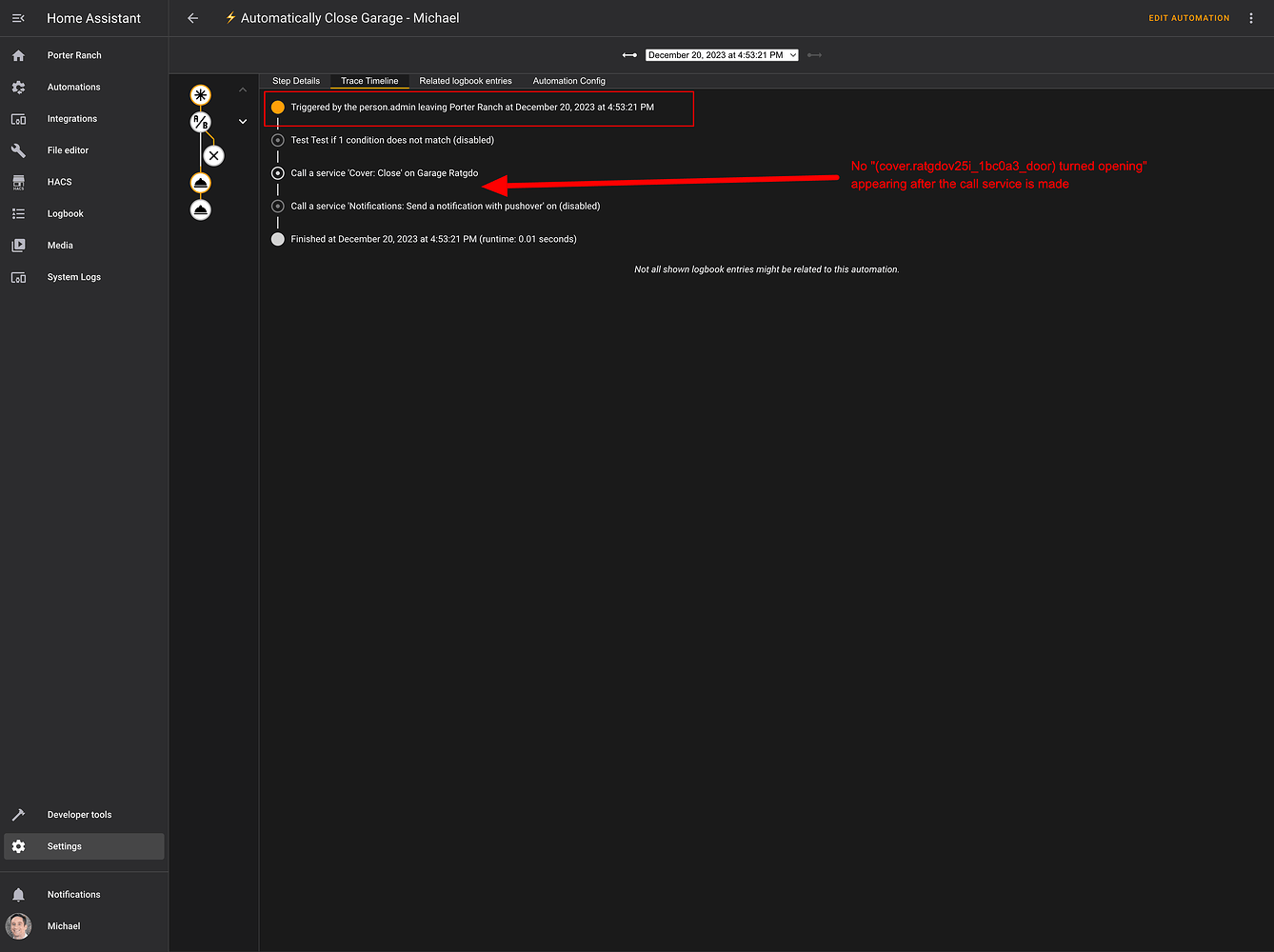 [CLOSED] Ratgdo "door open" trigger in automation does not fire, but manually triggering the ...