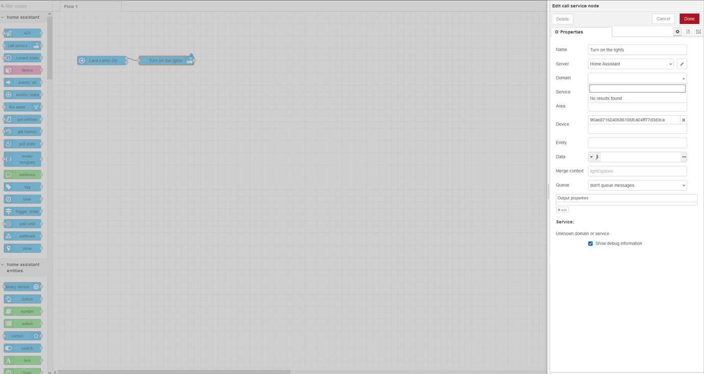 NodeRed Domain,Service, Device, Entity all not working - Node-RED - Home Assistant Community