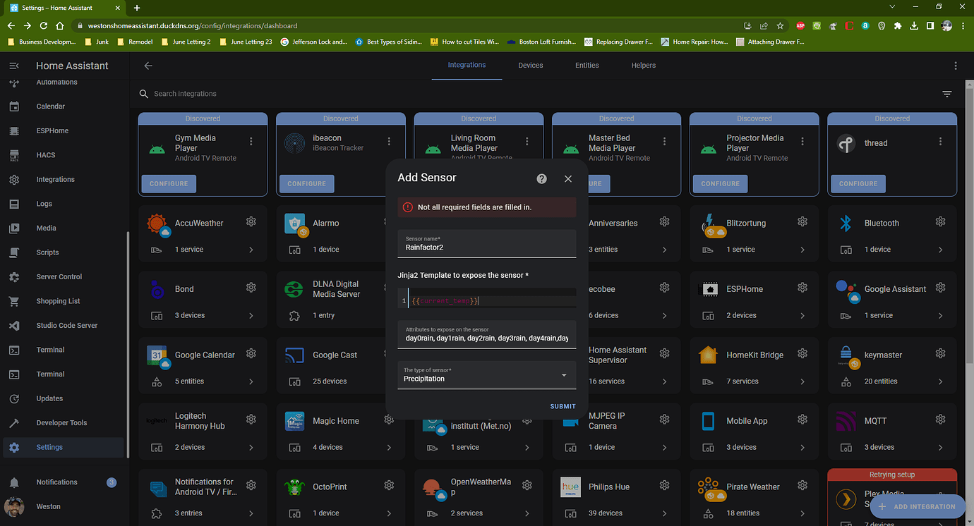 Custom Component to retrieve five days of rain history from ...