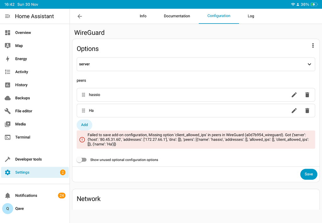 WireGuard client allowed IPs missing - Third party integrations - Home ...