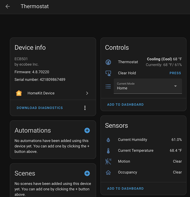 Local Homekit Config Of Ecobee Thermostat Configuration Home Assistant Community