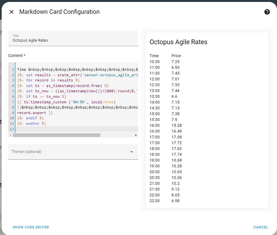 Octopus Agile - display tariff in graphs & tables, best import/export periods - all done using ...