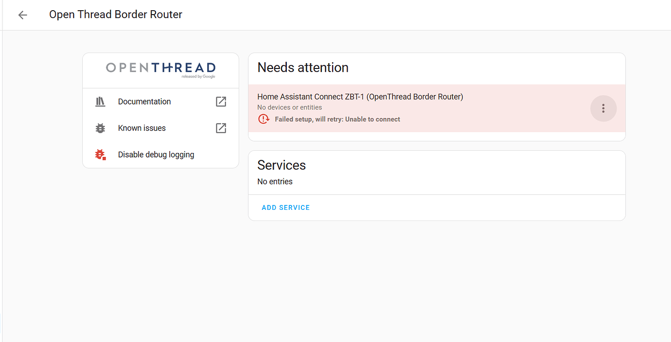 OpenThread Border Router Failed setup, will retry: Unable to connect - Matter/Thread - Home ...