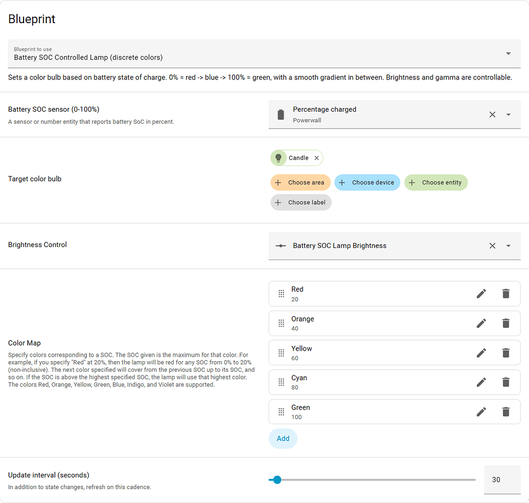 Battery SOC Controlled Lamp (discrete colors) - Blueprints Exchange - Home Assistant Community