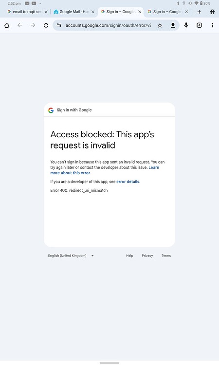 Unable to setup Google mail integration - Third party integrations - Home Assistant Community