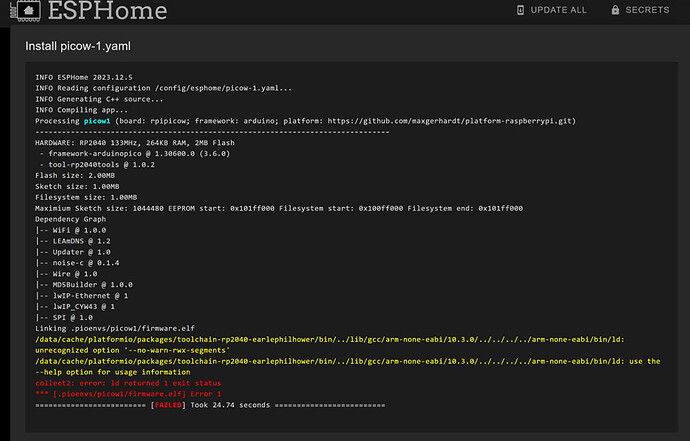 Raspberry PI Pico W not compiling since 12.0 Update - ESPHome - Home Assistant Community