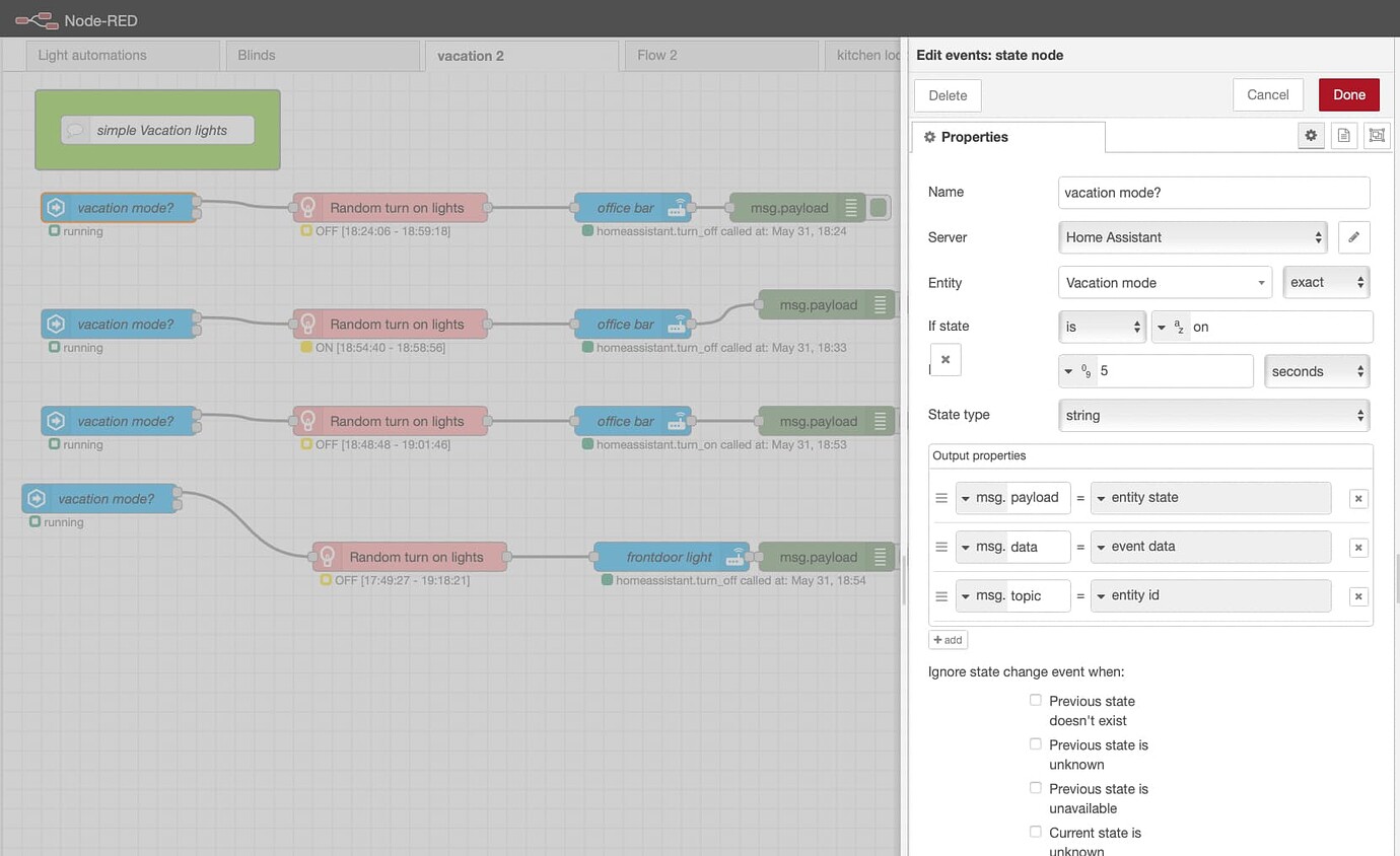 Can't get my simple node-red sequence to disable based on a Home ...